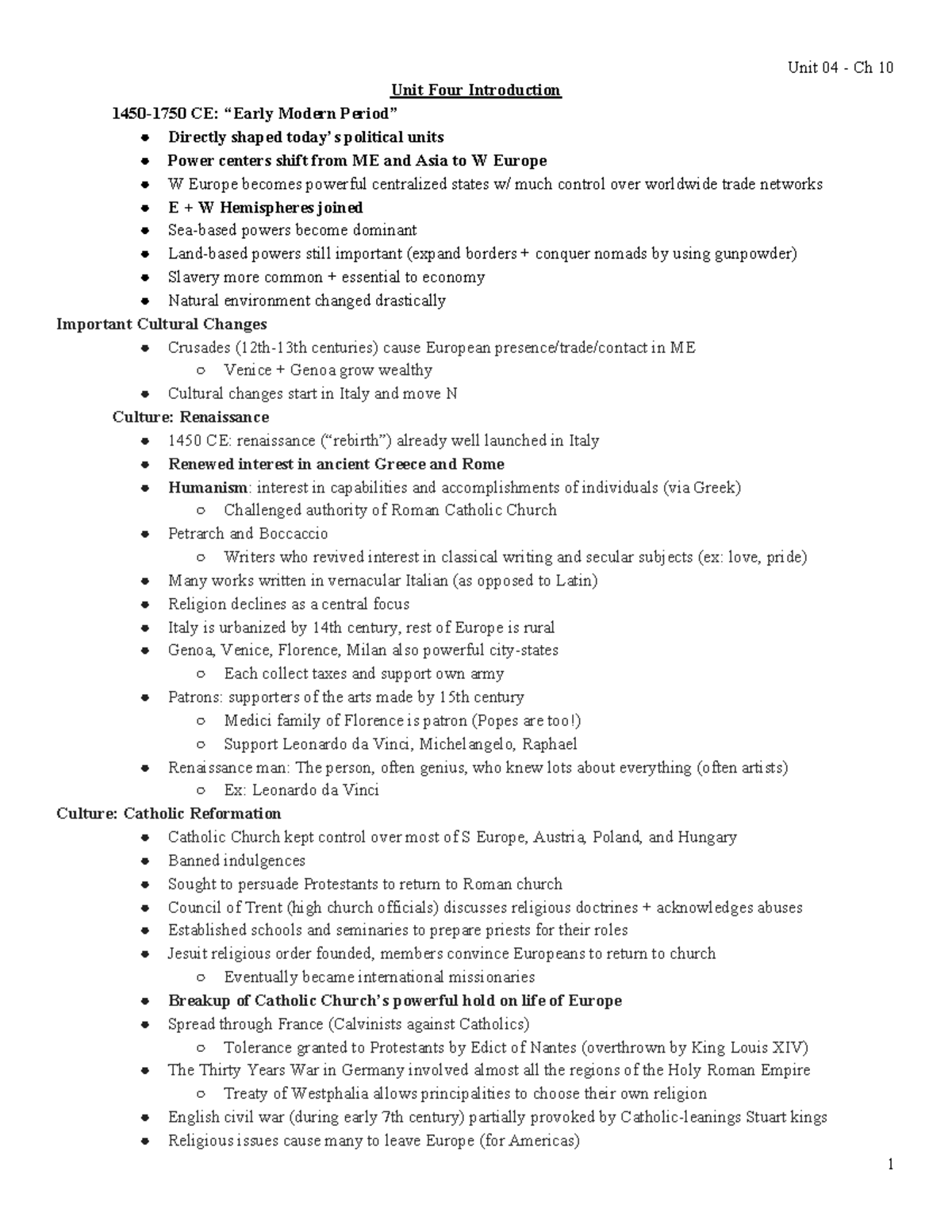 Unit 04 - Ch 10 - Notes on important cultural, political, and economic ...