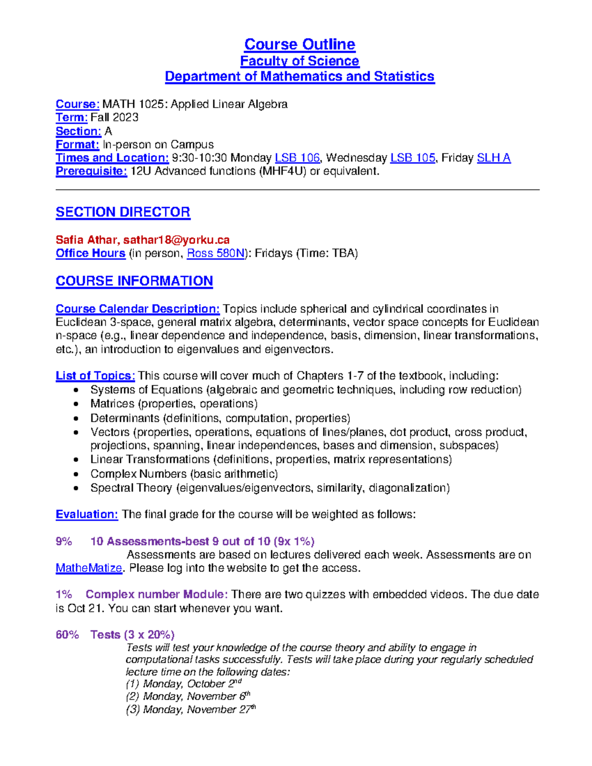 1025A-course-outline - Course Outline Faculty of Science Department of ...