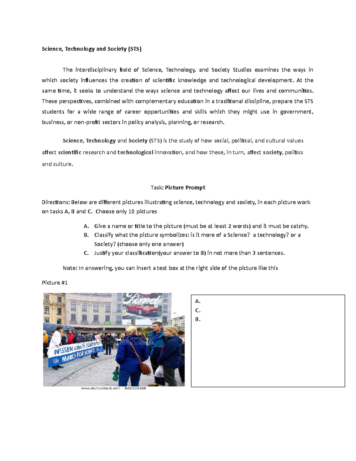 Introduction to STS and Task 1 - Science, Technology and Society (STS ...