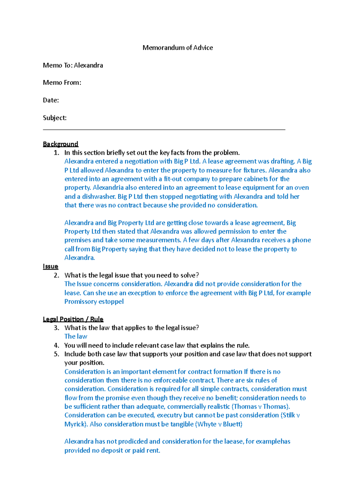 Memorandum of Advice Template Part C - Memorandum of Advice Memo To ...