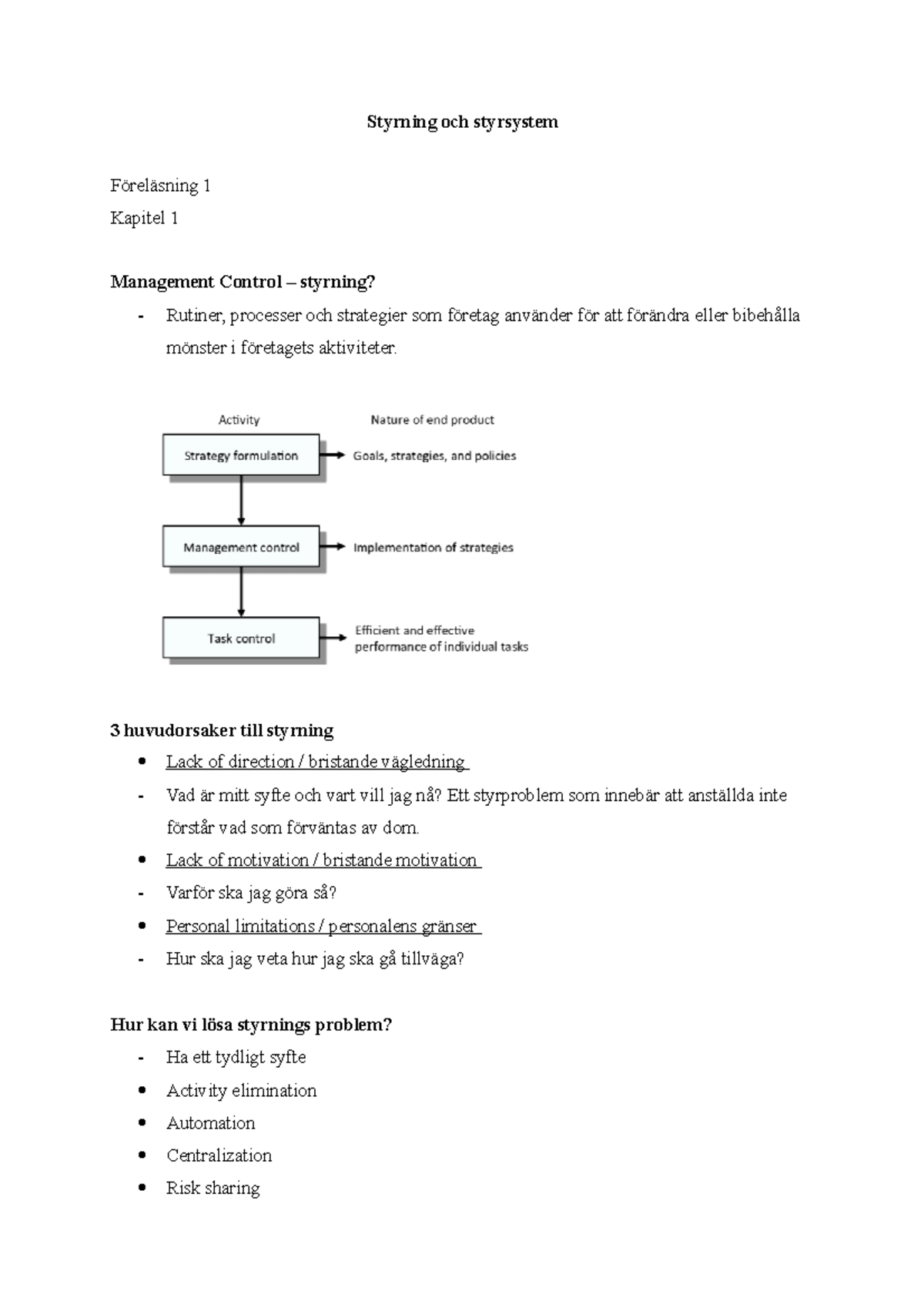 Styrning-och-styrsystem - Styrning och styrsystem Föreläsning 1 Kapitel ...