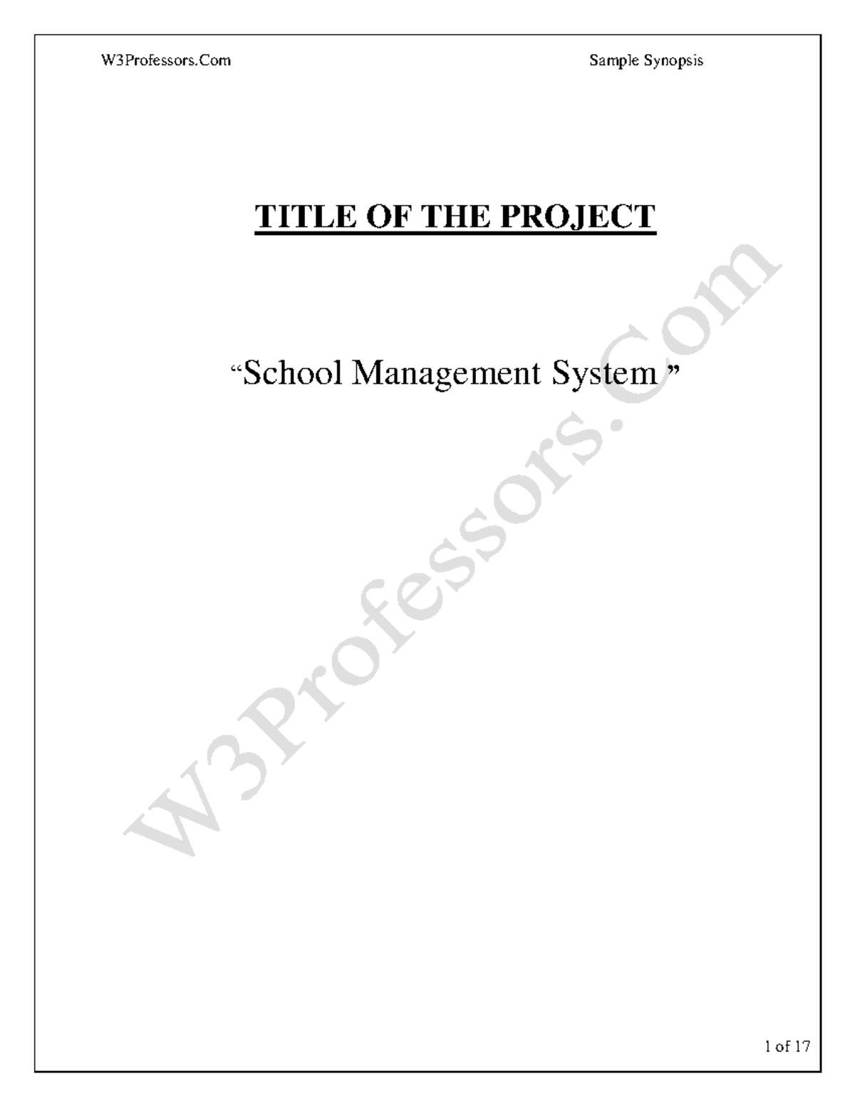 Title OF THE Project School Management S - TITLE OF THE PROJECT “School ...