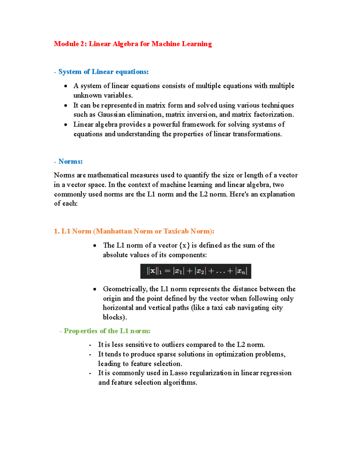 ML Module 2,3,4 - Module 2: Linear Algebra for Machine Learning System ...