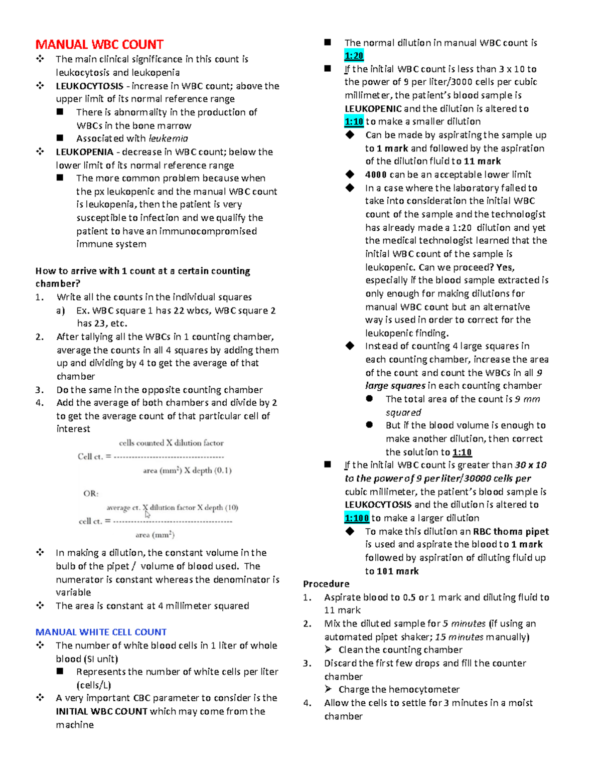 L11 Manual WBC Count - MANUAL WBC COUNT The main clinical significance ...