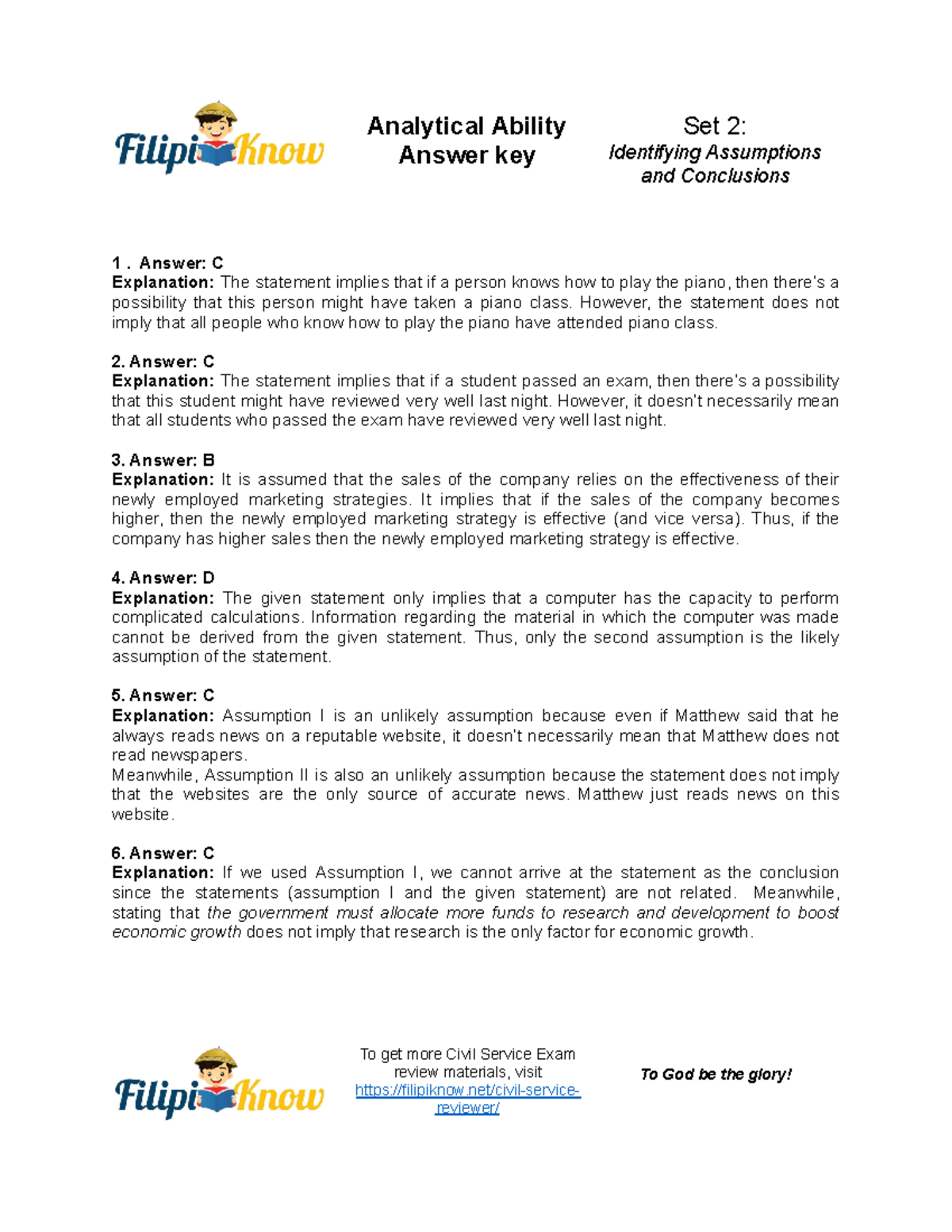 Analytical Ability Practice Test Set 2 Answers - Analytical Ability ...