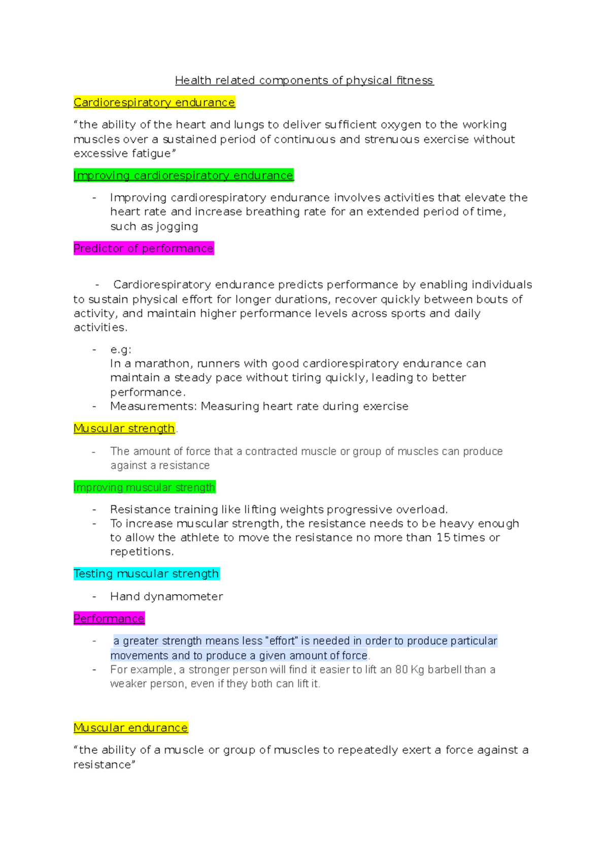 Pdhpe notes task 1 - Module 2 - Health related components of physical ...