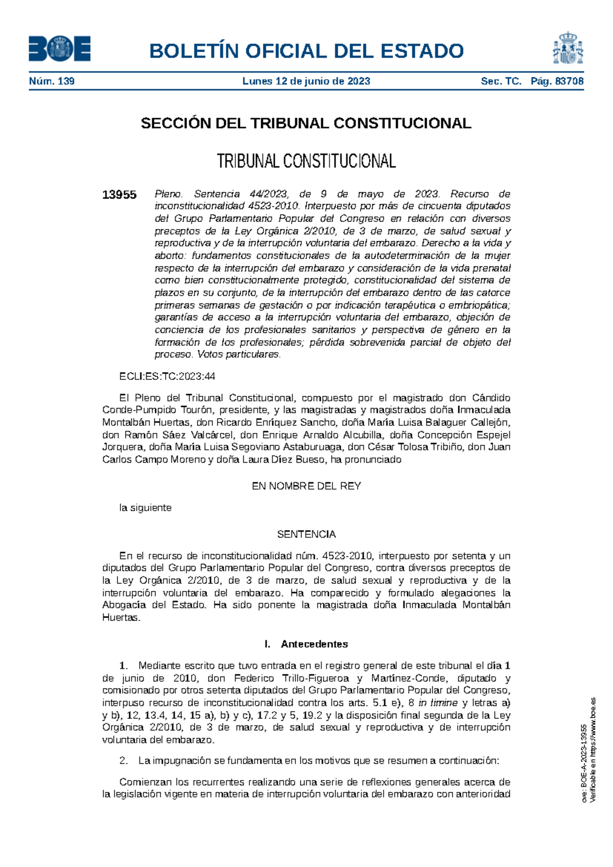 STC 44/2023 Derecho - SECCIÓN DEL TRIBUNAL CONSTITUCIONAL TRIBUNAL ...