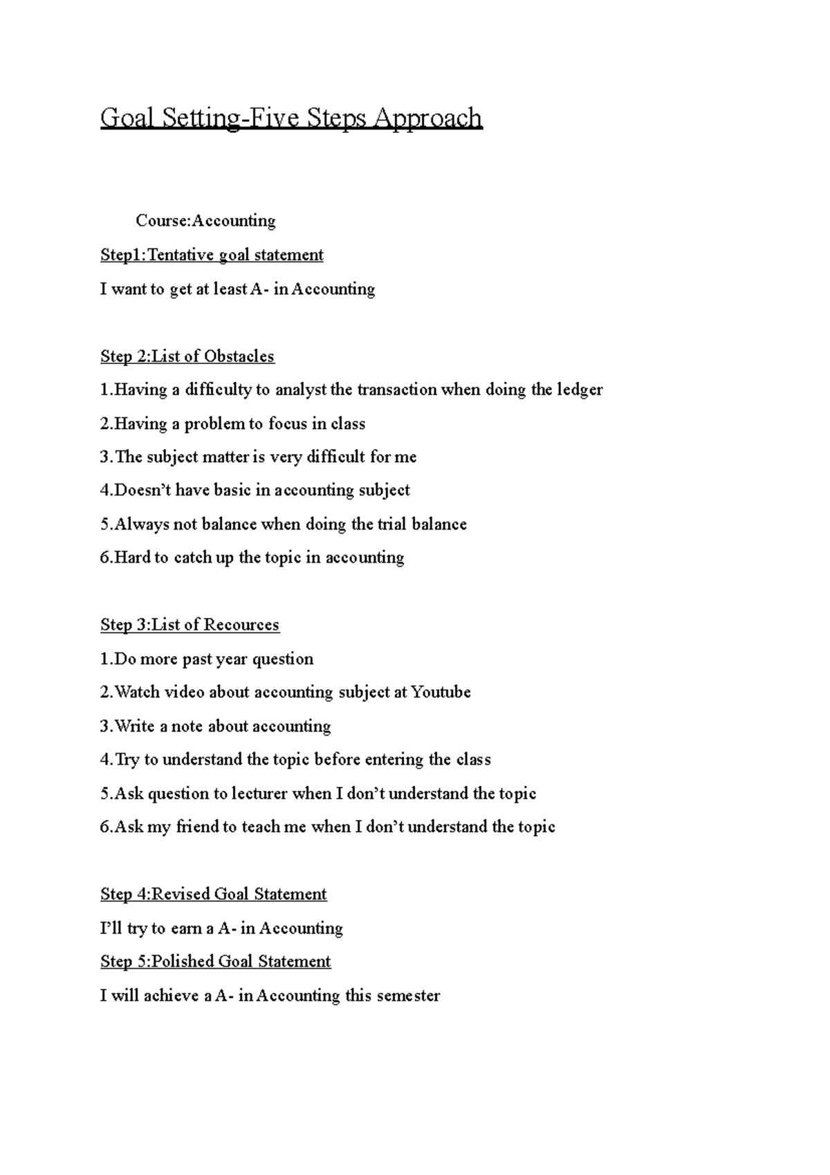 Ued stuff - ued ges - Goal Setting-Five Steps Approach Course ...