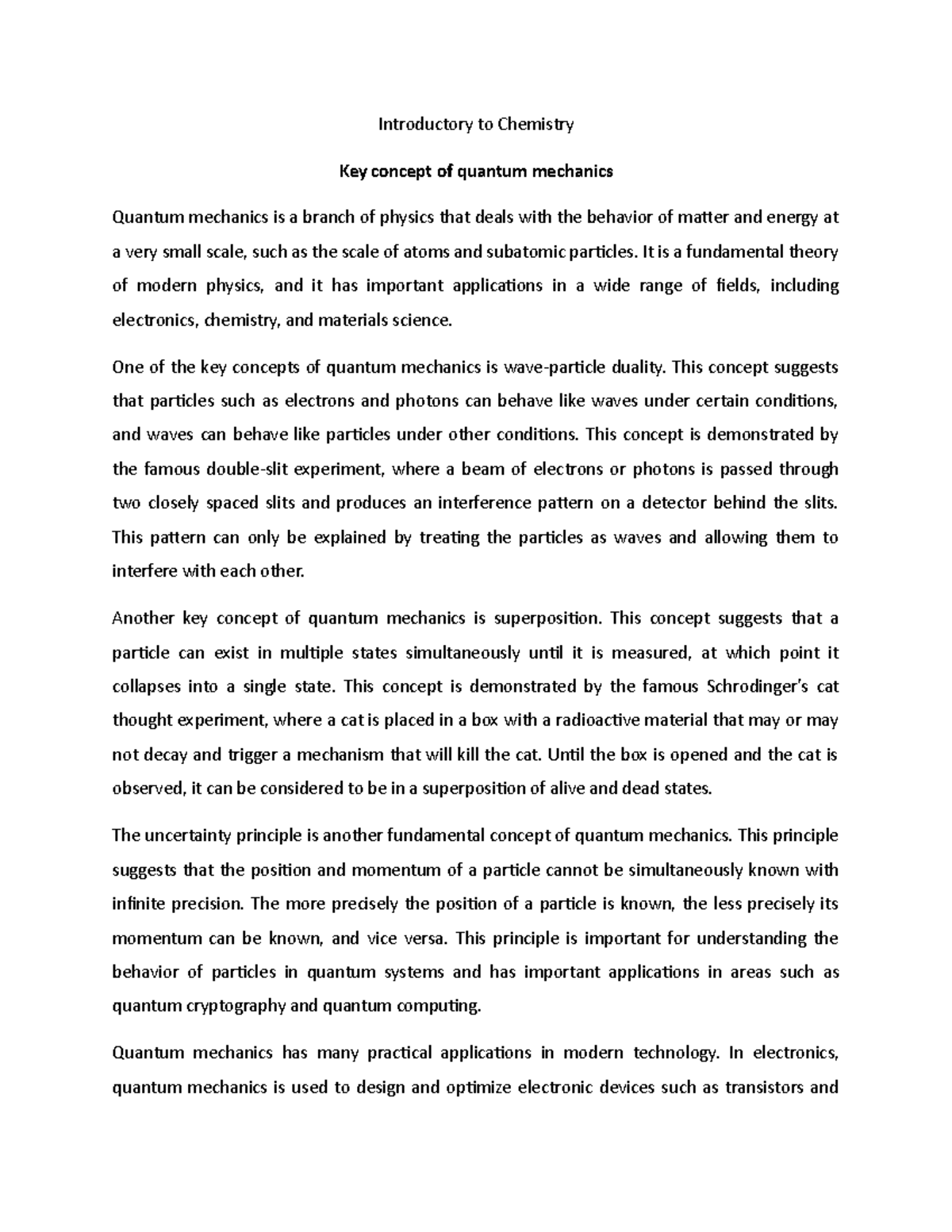 General Chemistry - Key concept of quantum mechanics - Introductory to ...