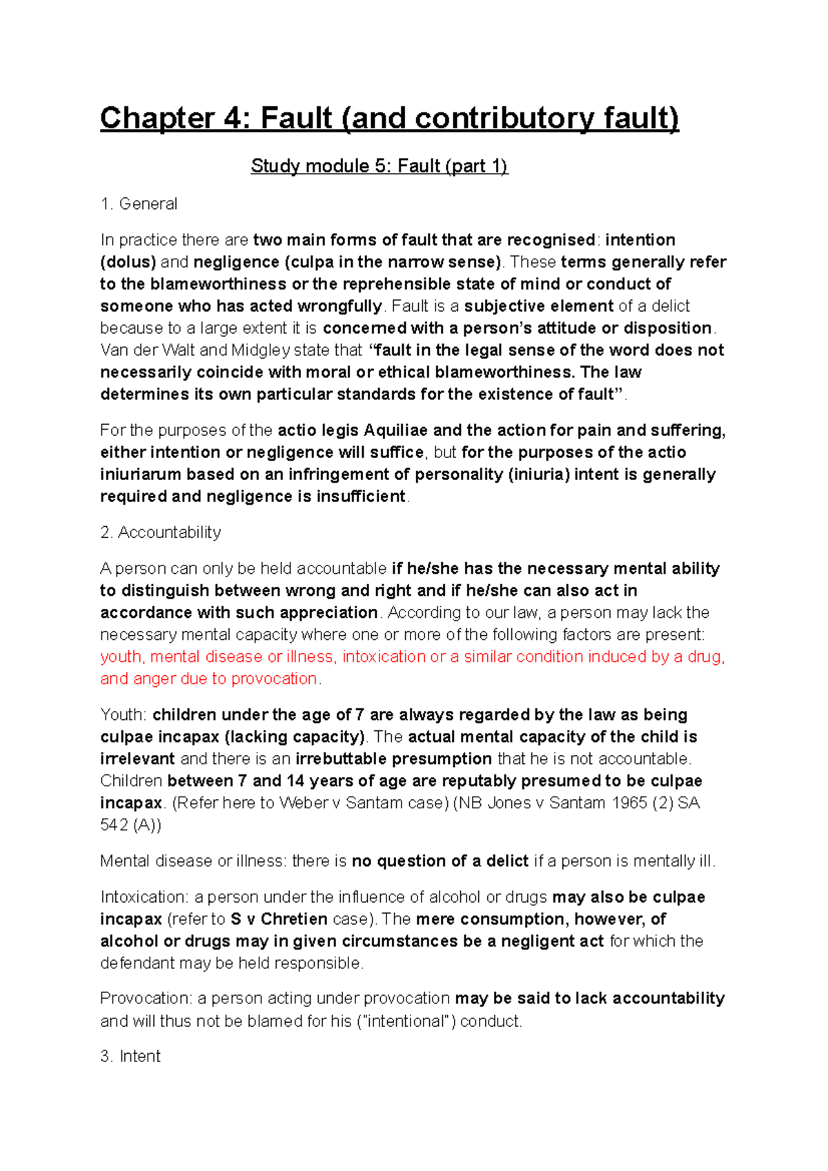 Module 5 - COMPANY LAW MEMO - Chapter 4: Fault (and contributory fault ...