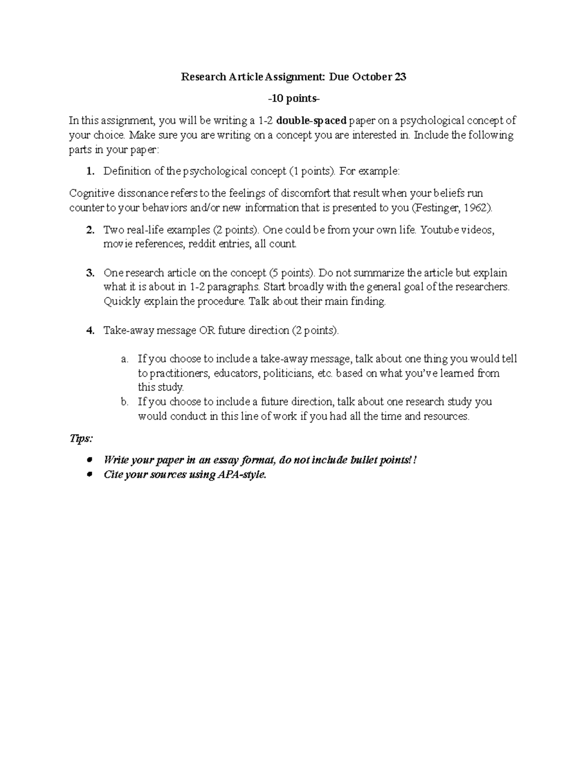 Research article assignment - Make sure you are writing on a concept ...