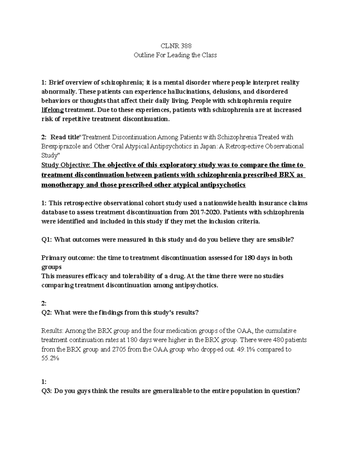 Outline For Leading The Class - CLNR 388 Outline For Leading the Class ...