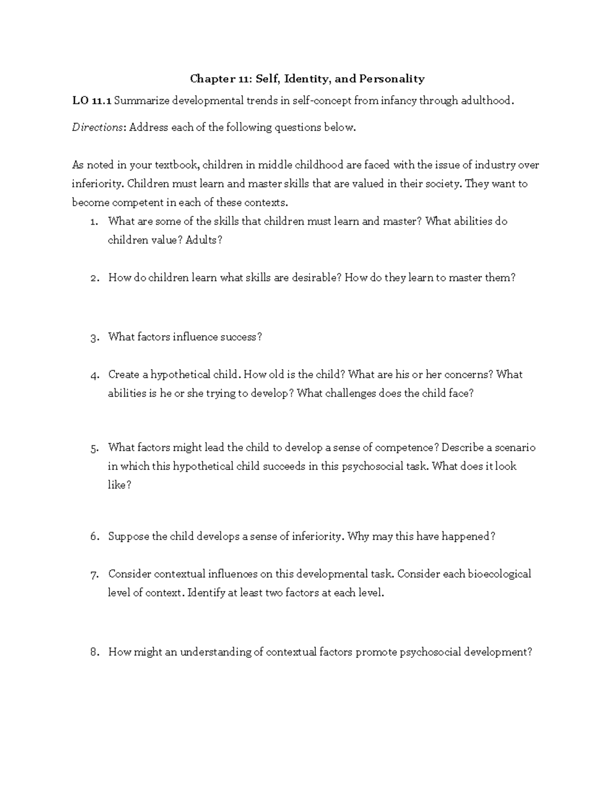 Week 10-Chapter 11-Self, Identity, and Personality - Chapter 11: Self ...