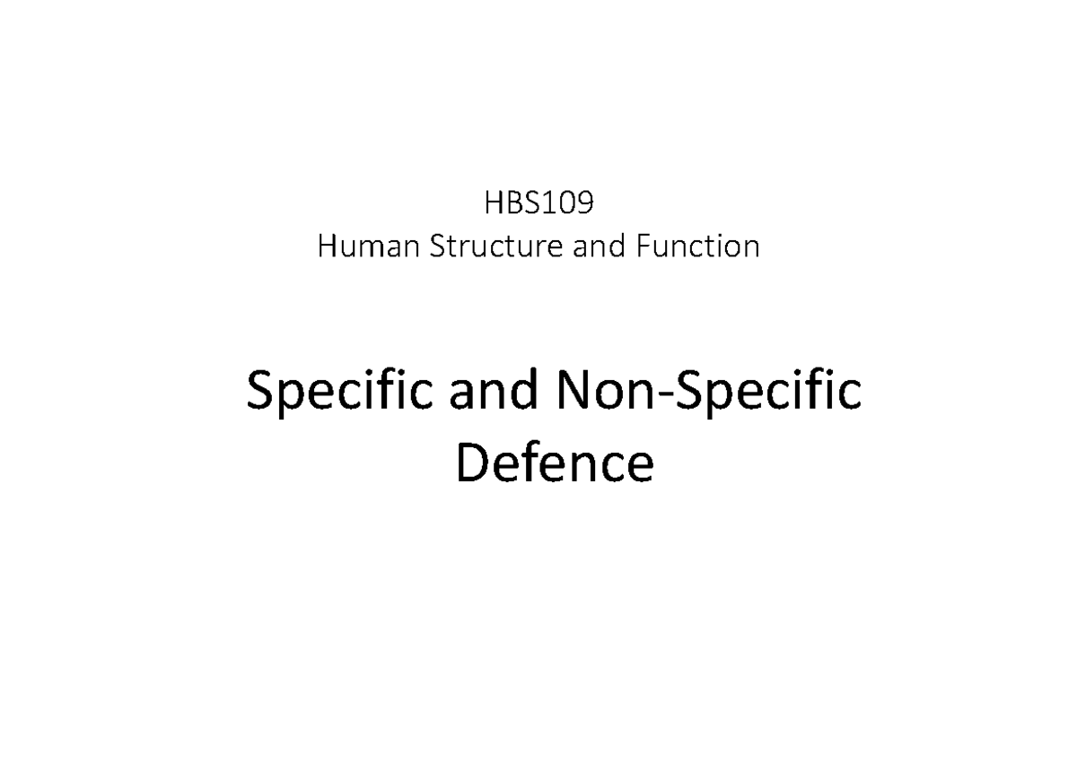 Immune Defences 1 per page - Specific and Non ‐ Specific Defence HBS ...