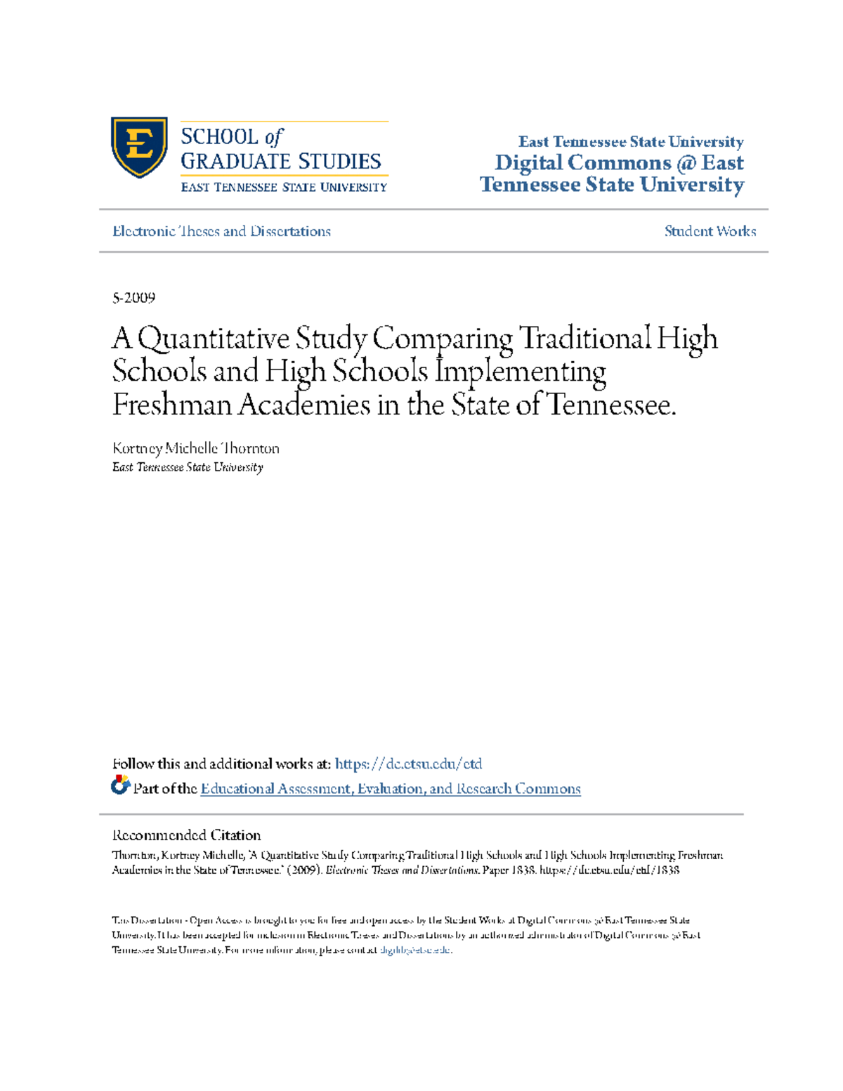 A Quantitative Study Comparing Traditional High Schools and High - East ...