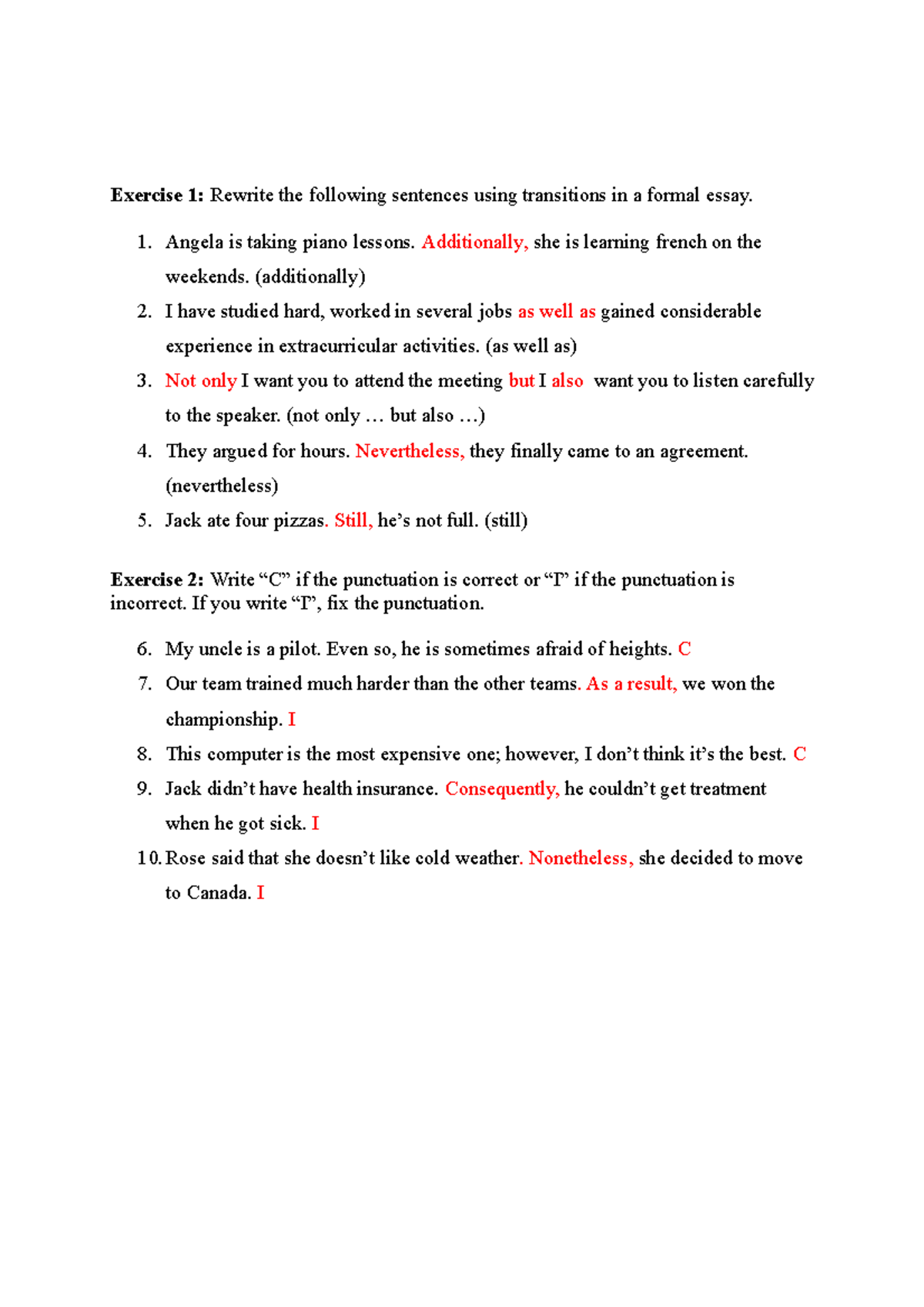 W transitions 1 - ... - Exercise 1: Rewrite the following sentences ...