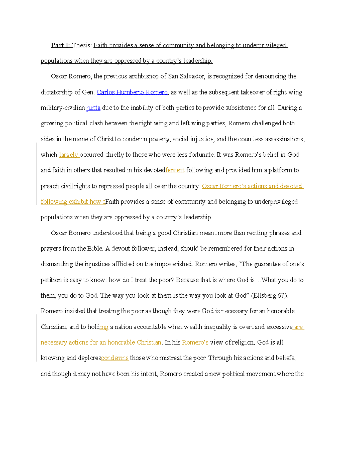 Theology Final - essay - Part I: Thesis: Faith provides a sense of ...