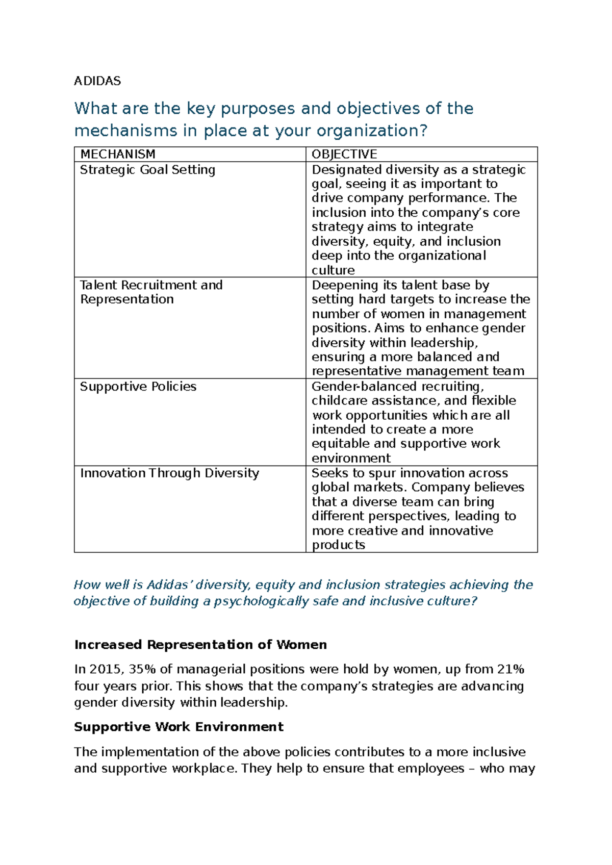Adidas - ADIDAS What are the key purposes and objectives of the ...