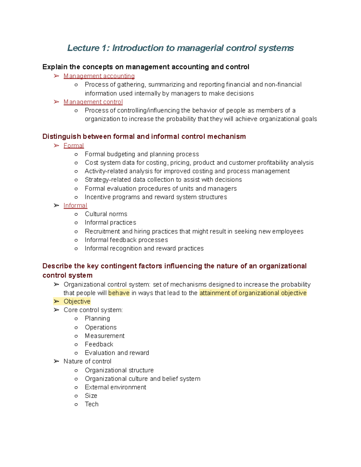 EPM Notes - Lecture 1: Introduction to managerial control systems ...