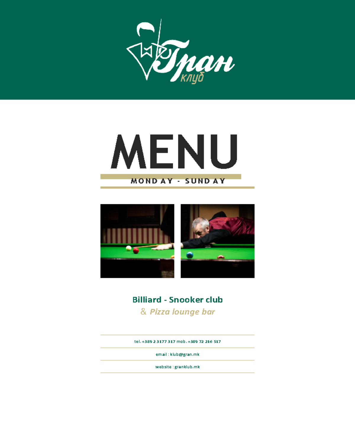 Inbound 69 264 65216867898528 - MENU M O N D A Y - S U N D A Y Billiard ...