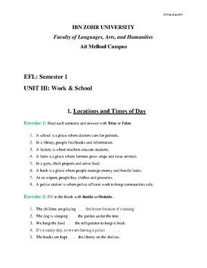 Exercise Sheet EFL WEEK 2 - EFL: Semester 1 UNIT II: Greetings ...