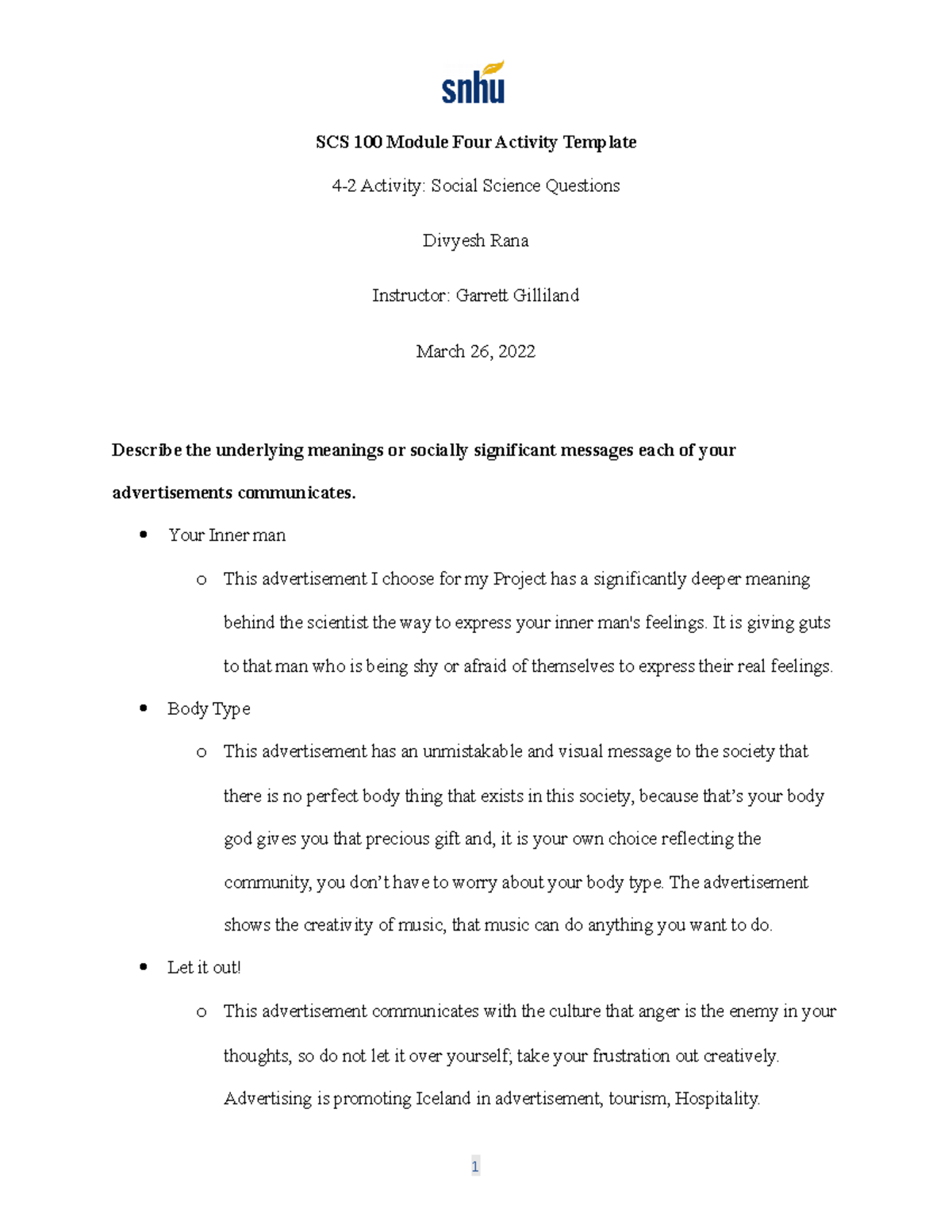 SCS 100 Module Four Activity Template - SCS 100 Module Four Activity ...