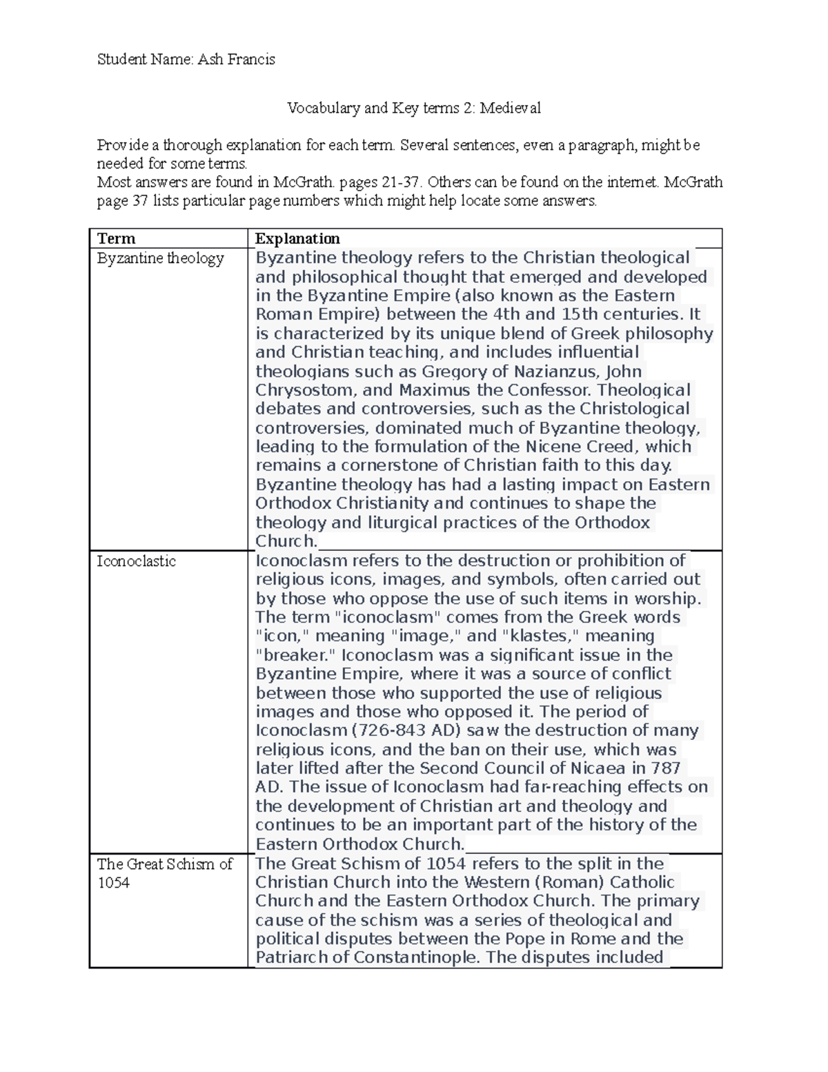 Vocab 2 Medieval - Assignments - Vocabulary and Key terms 2: Medieval ...