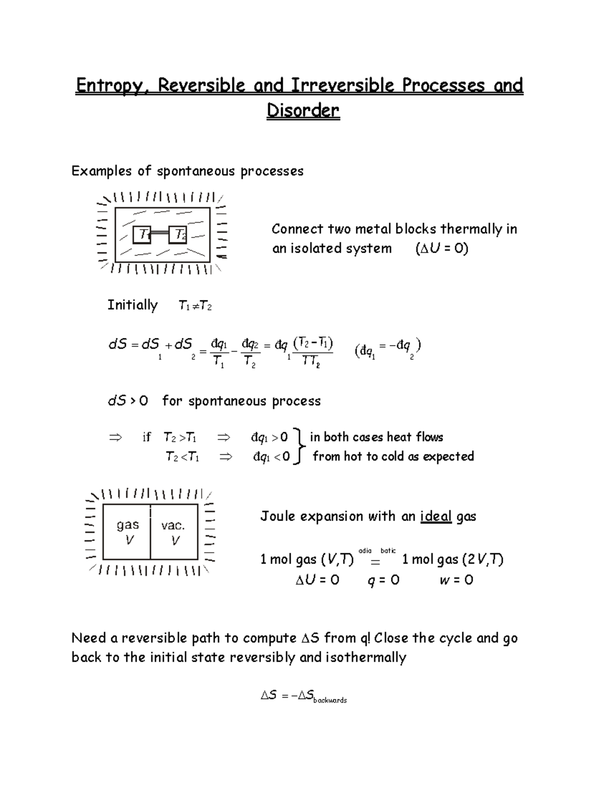 ΔS for Reversible and Irreversible Processes - T 1 T 2 Entropy ...