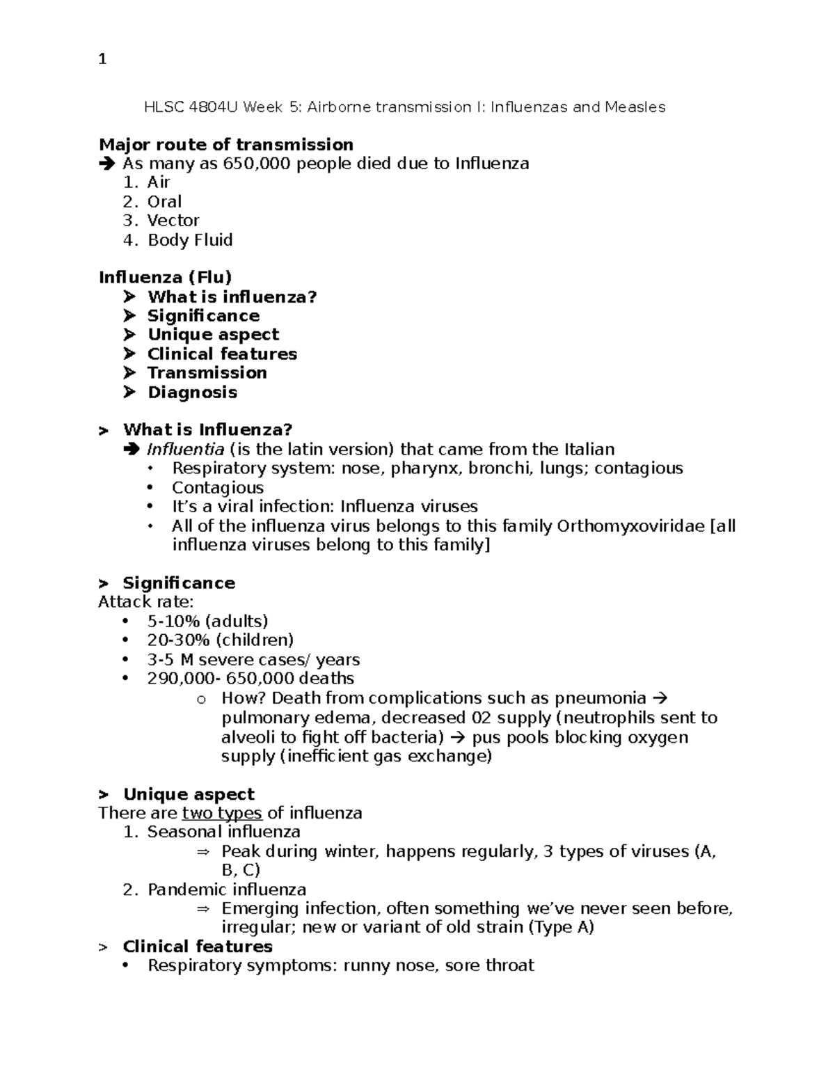 Lecture 5 In class note - HLSC 4804U Week 5: Airborne transmission I ...