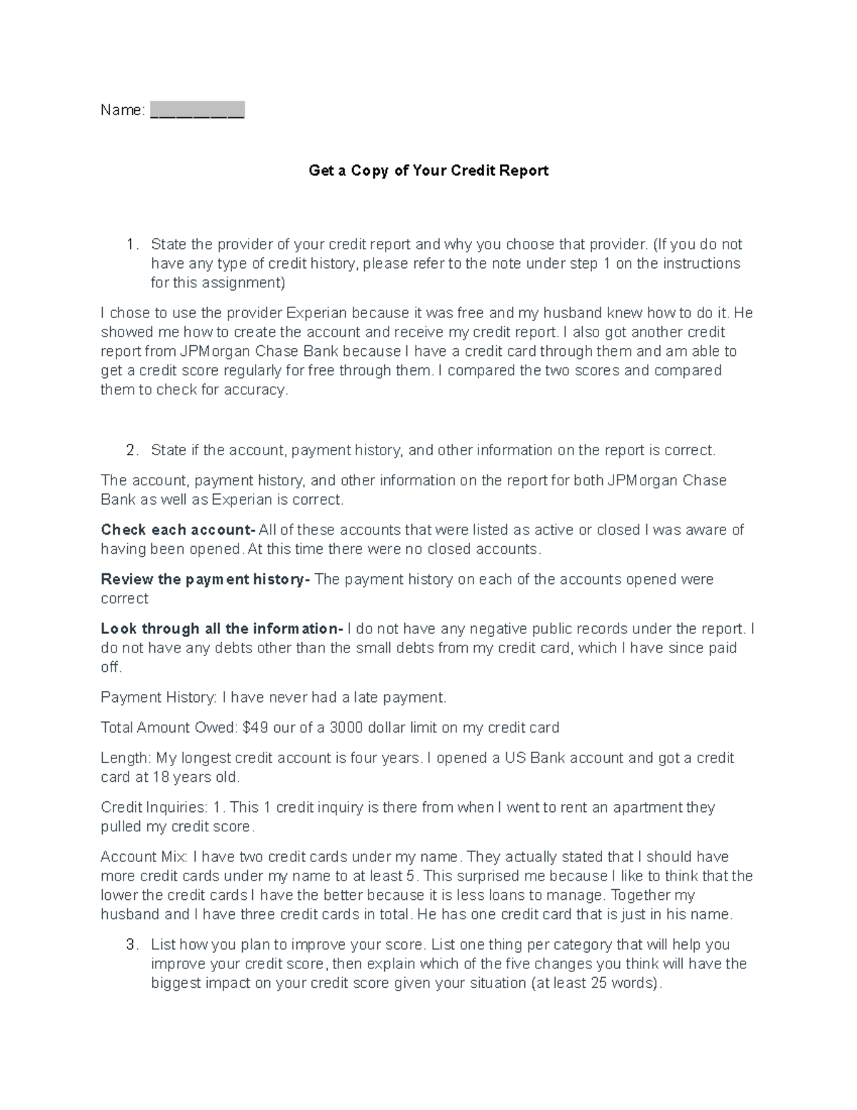 Get a Copy of Your Credit Report (Fall 2020) - Name: ___________ Get a ...