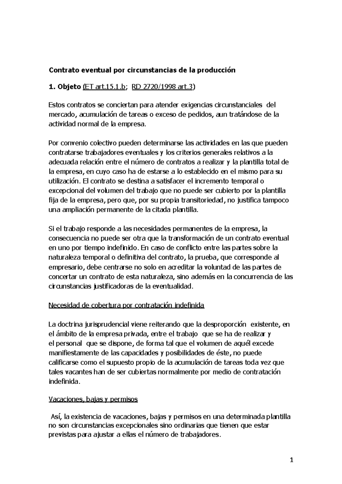 Contrato Eventual - Apuntes 3 - Contrato eventual por circunstancias de ...