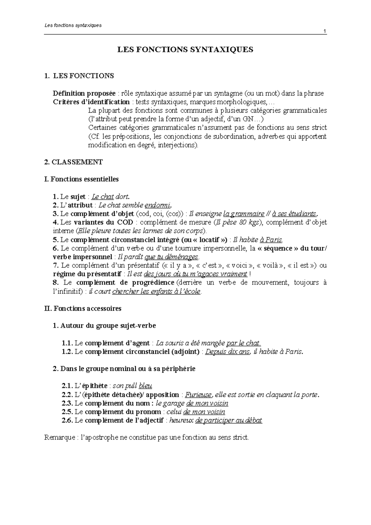 Fonctions - gfhuihklm - Les fonctions syntaxiques 1 LES FONCTIONS ...
