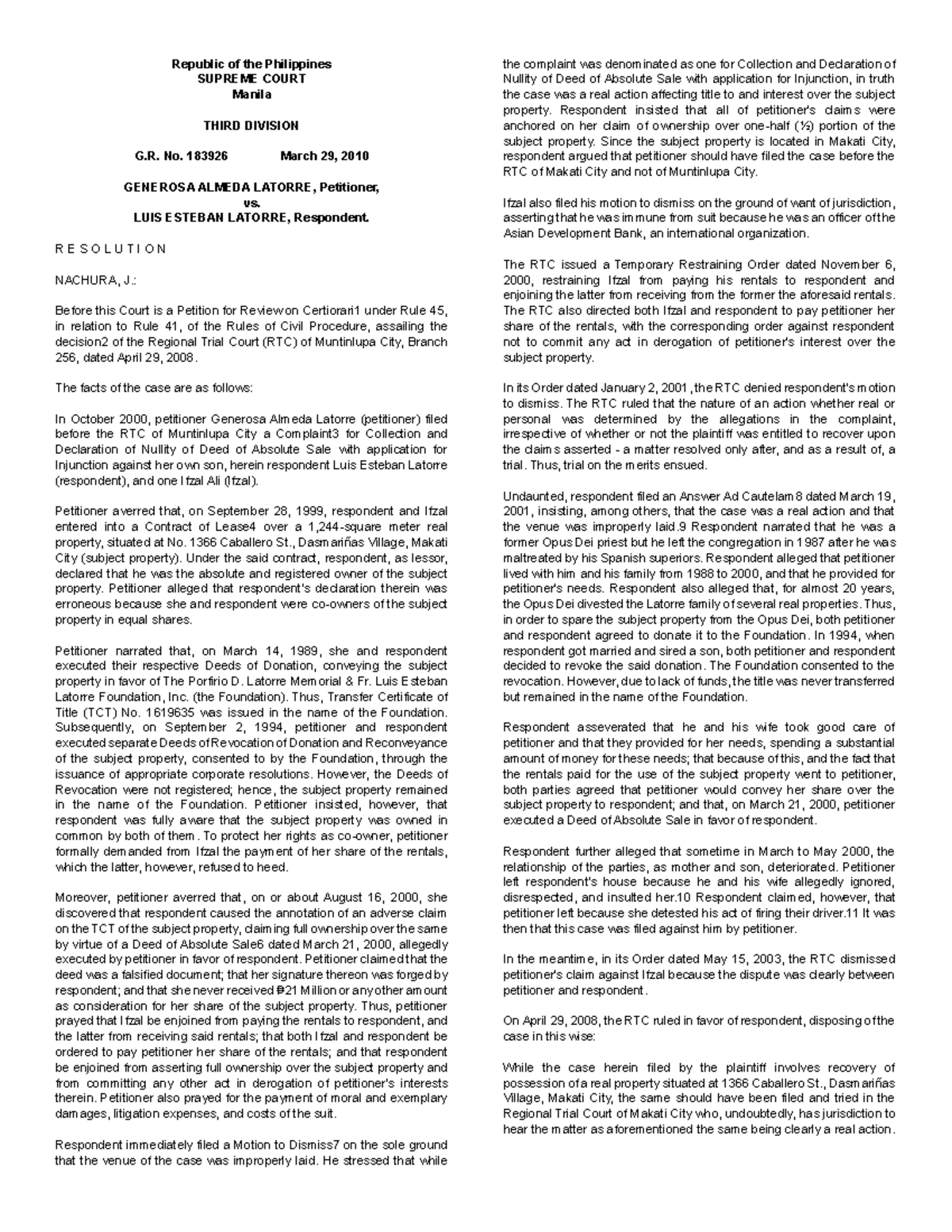 Rem Rev 1 Cases - Venue - fdghjk - Republic of the Philippines SUPREME ...