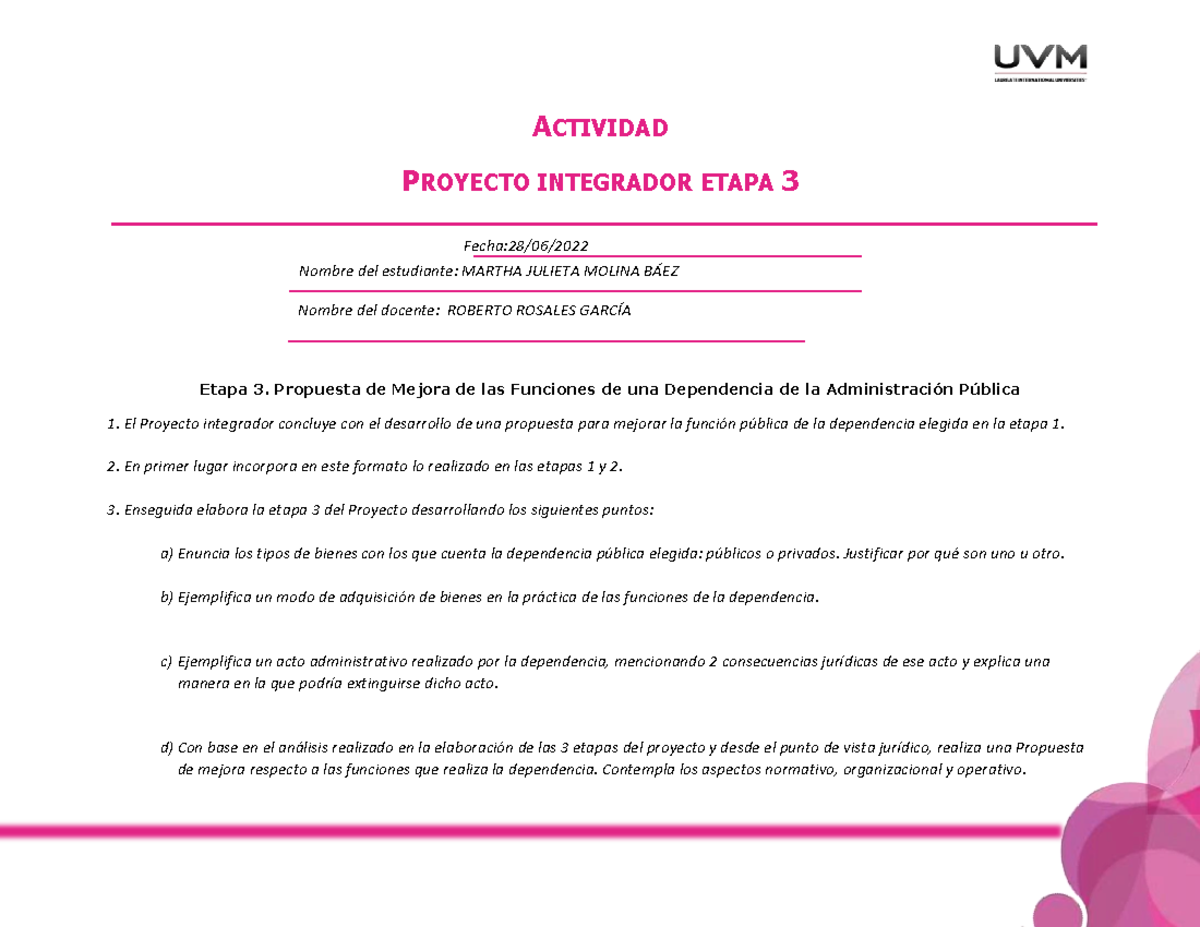 Act.^N8 MJMB - Proyecto Integrador etapa 3, propuesta para mejorar la función pública de la ...