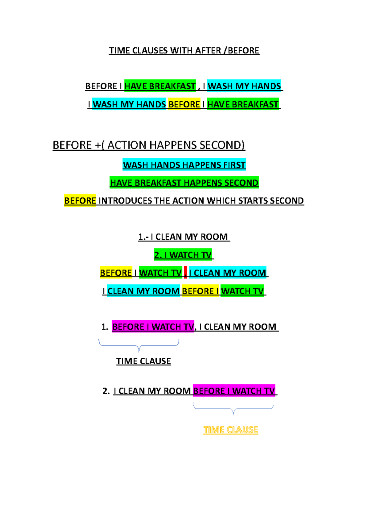 TIME Clauses WITH After- Before (BASIC 7) - TIME CLAUSES WITH AFTER ...
