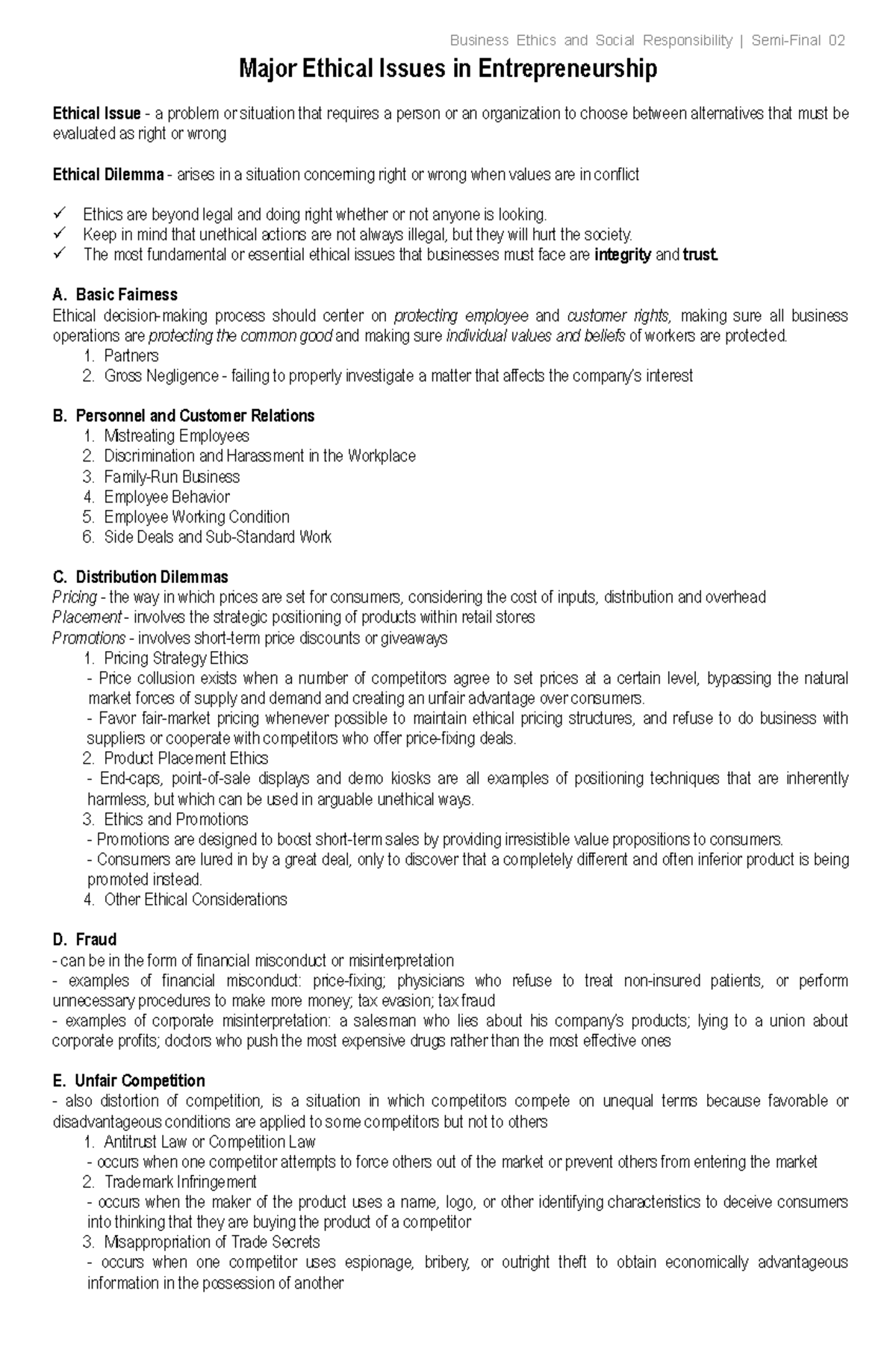 BESC Handout 04 - NOTES - Business Ethics and Social Responsibility ...