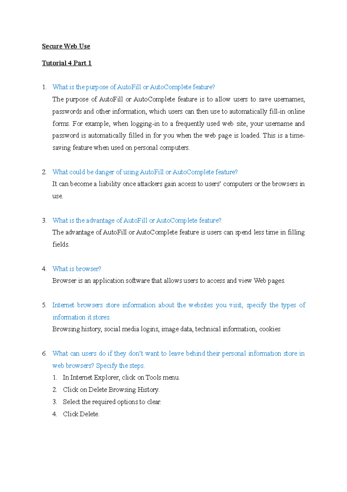 Tutorial 4 part 1 - Information and IT Security - Secure Web Use Tutorial 4 Part 1 What is the ...