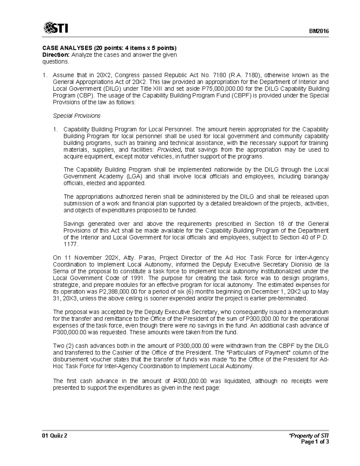 01 Quiz 2 - Assignment in auditing application2 - 01 Quiiz 2 *Property ...
