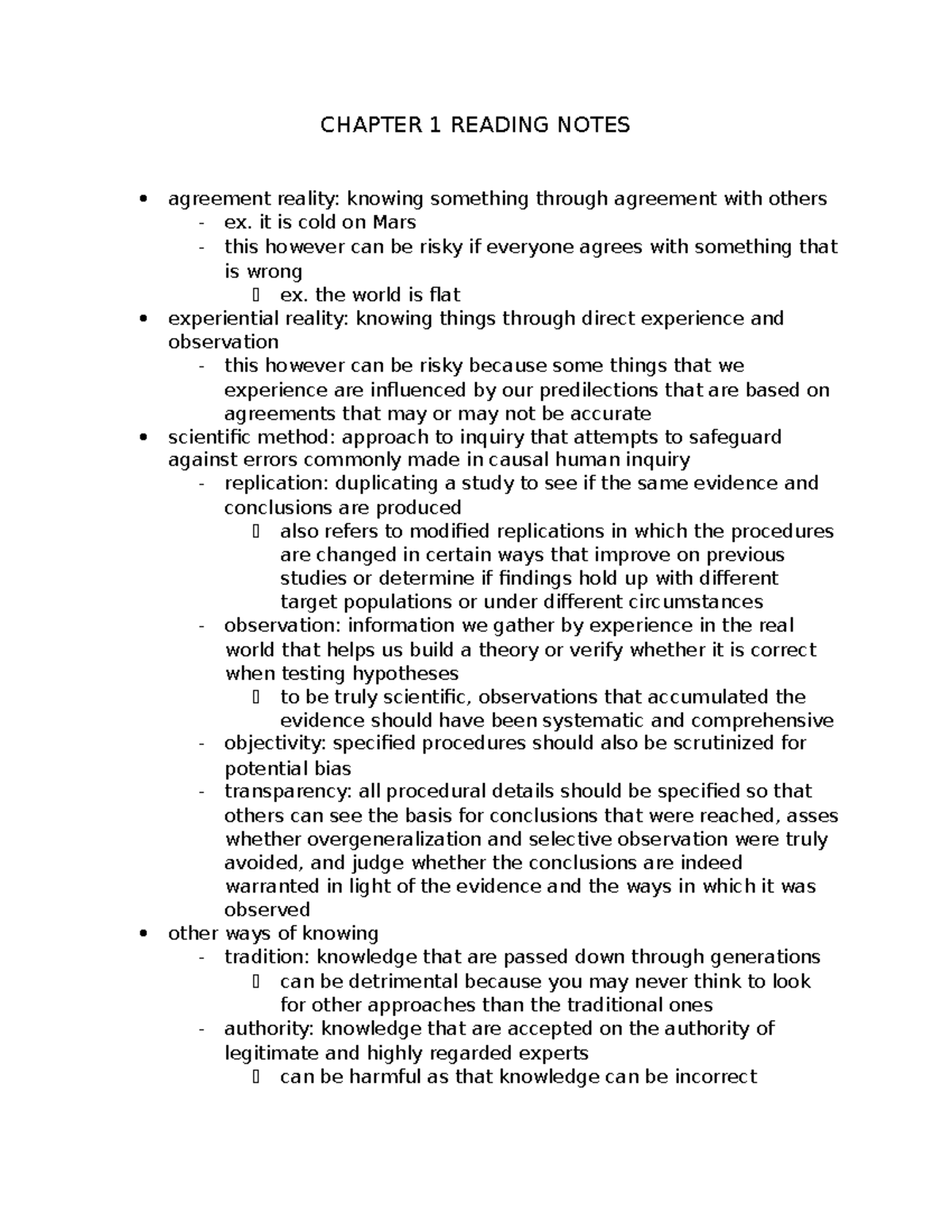 Chapter 1 Reading Notes - CHAPTER 1 READING NOTES agreement reality ...