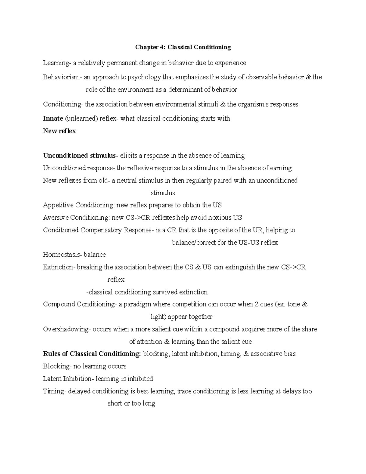 Classical Conditioning - tone & light) appear together Overshadowing ...