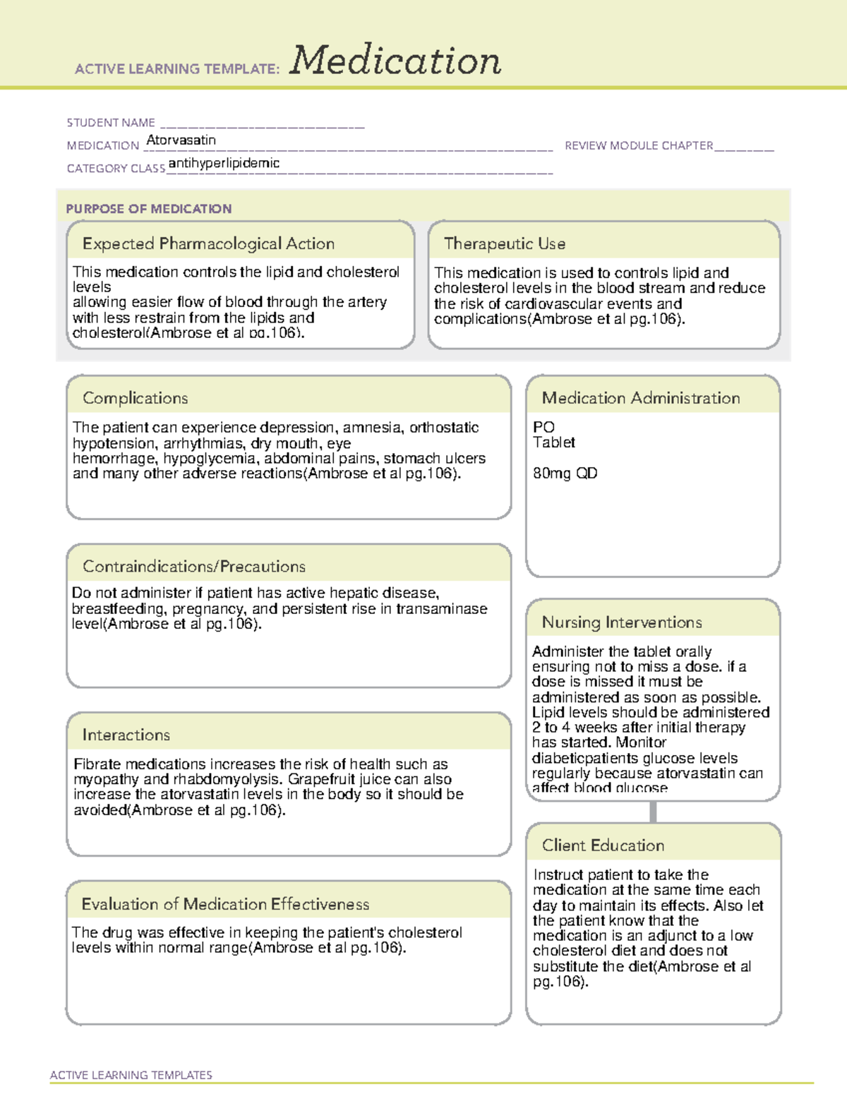 Medication atorvastatin over done - ACTIVE LEARNING TEMPLATES ...