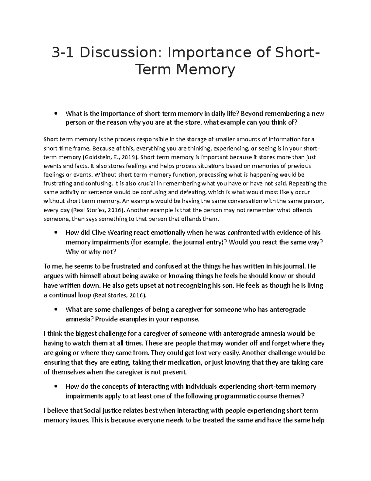 PSY 375 3-1 Discussion Importance of Short-Term Memory - 3-1 Discussion ...
