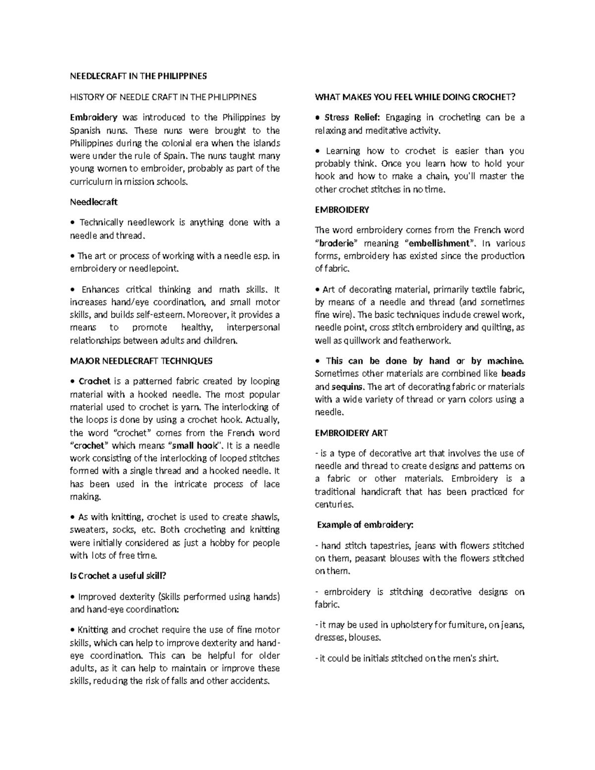 ADL- Reviewer - NEEDLECRAFT IN THE PHILIPPINES HISTORY OF NEEDLE CRAFT ...