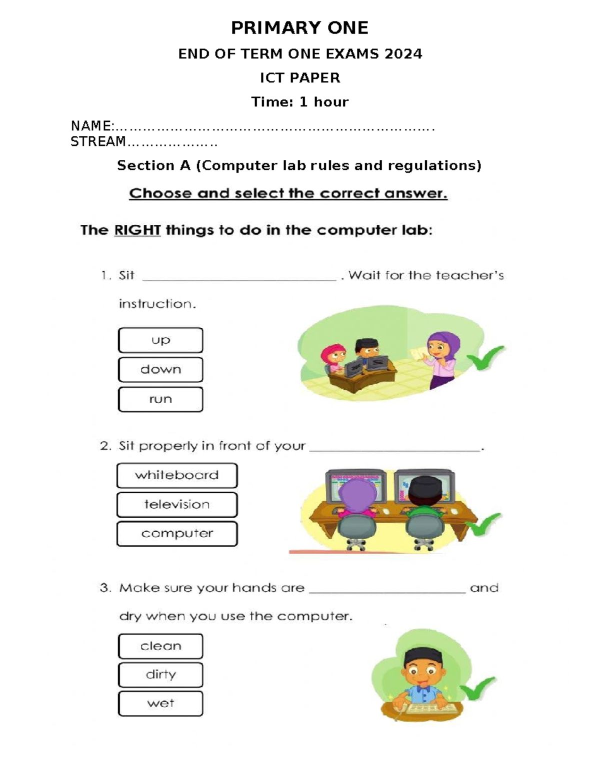 Primary ONE ICT Examinations - Computer Studies - PRIMARY ONE END OF ...