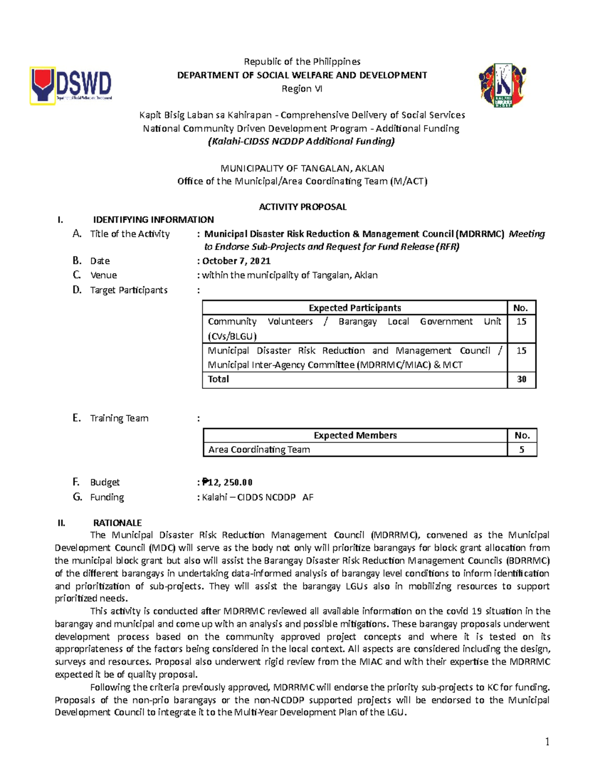 Tangalan - Republic of the Philippines DEPARTMENT OF SOCIAL WELFARE AND ...