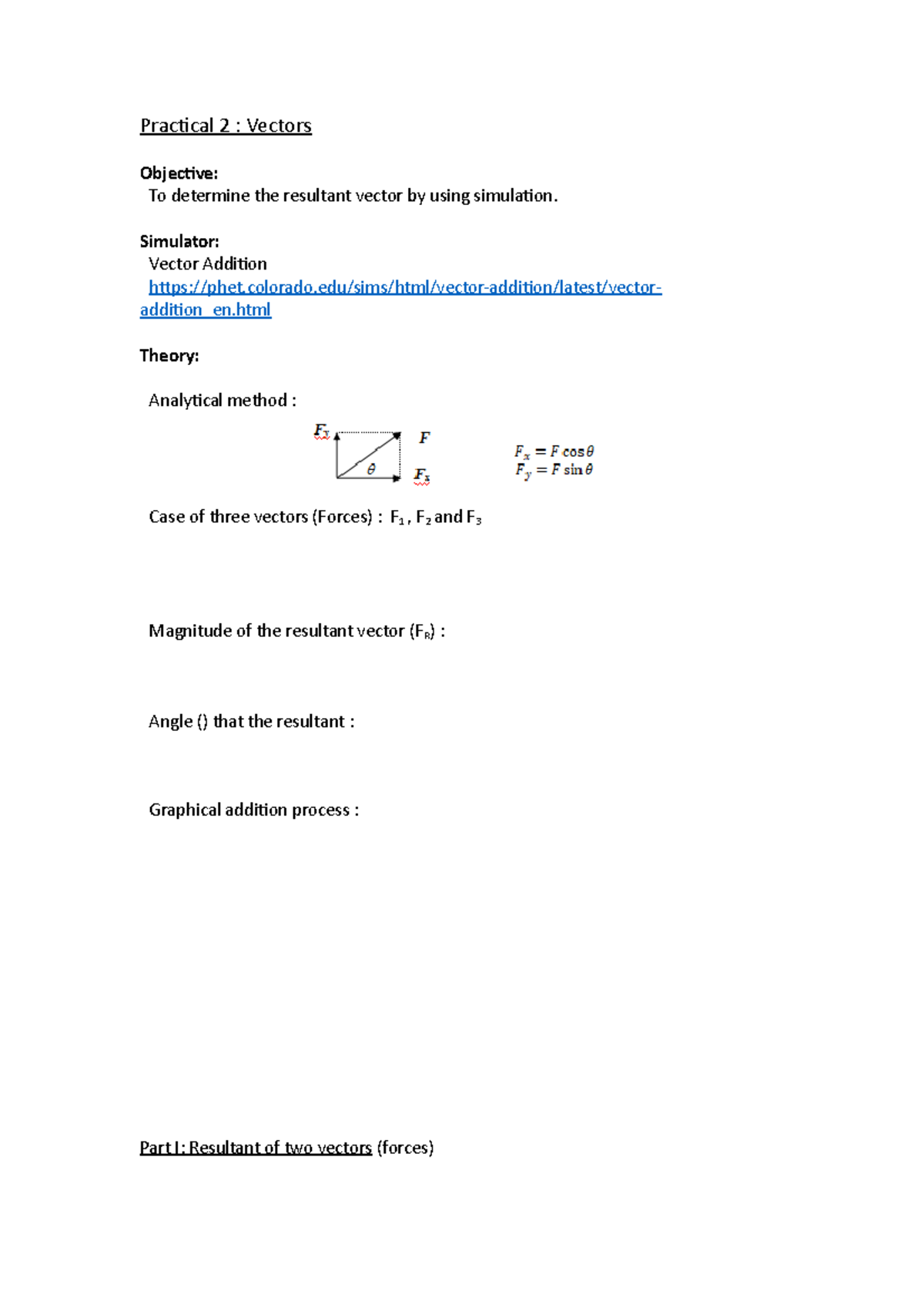 P14 Practical 2 - Practical 2 : Vectors Objective: To determine the ...