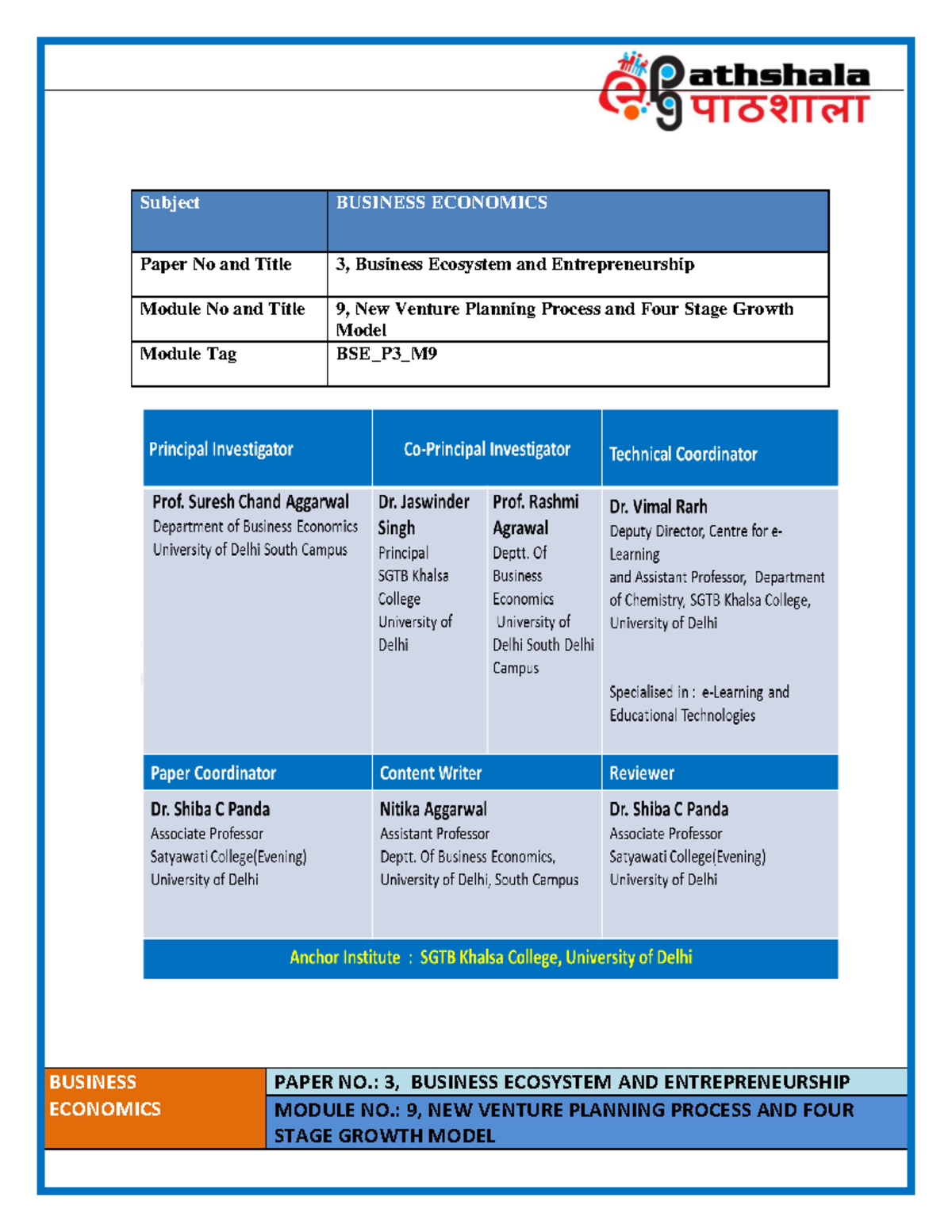 New Venture Planning Process and Four Stage Growth Model - BUSINESS ...
