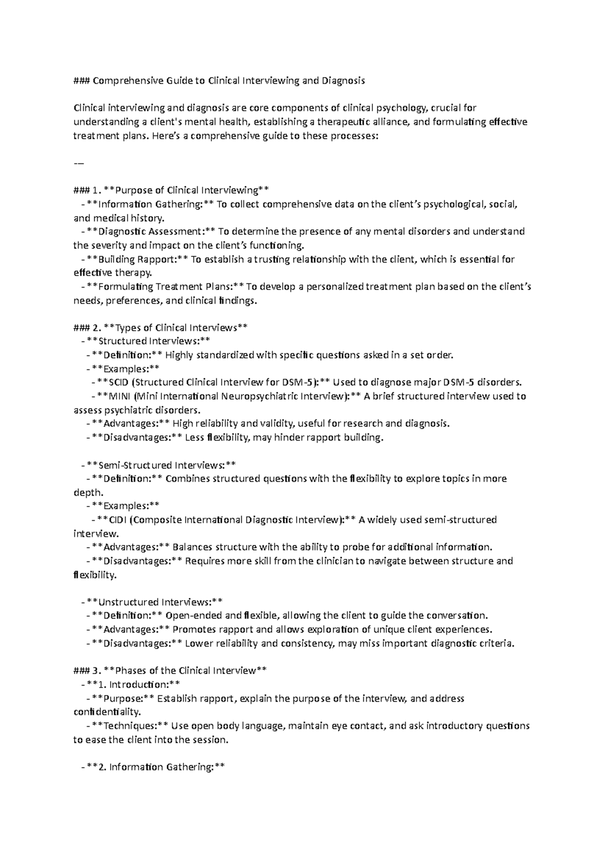 Clinical interviewing and diagnosis - Comprehensive Guide to Clinical ...