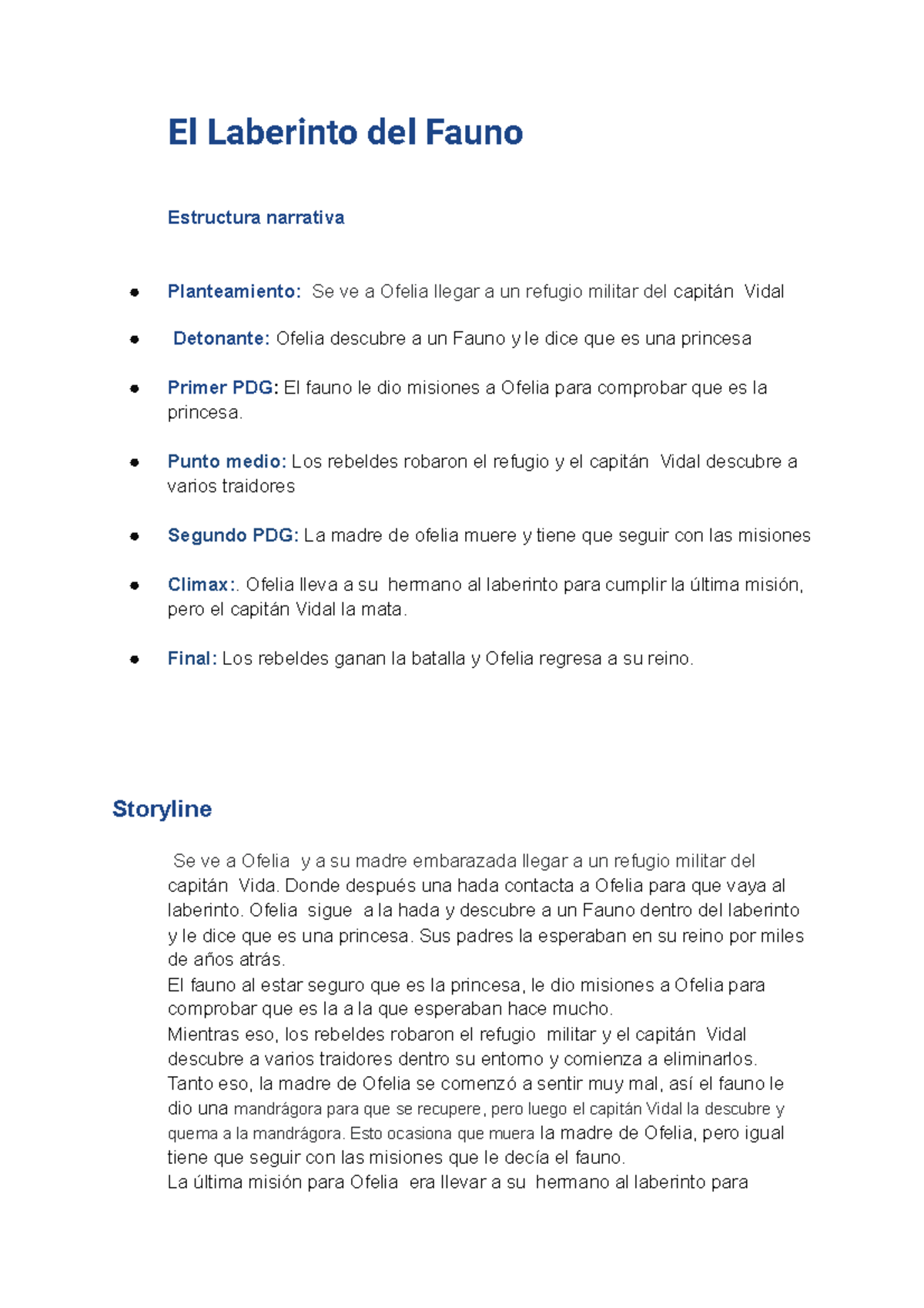 El Laberinto del Fauno PELÍCULA UN RESUMEN CON ARGUMENTO Y ESTRUCTURA ...