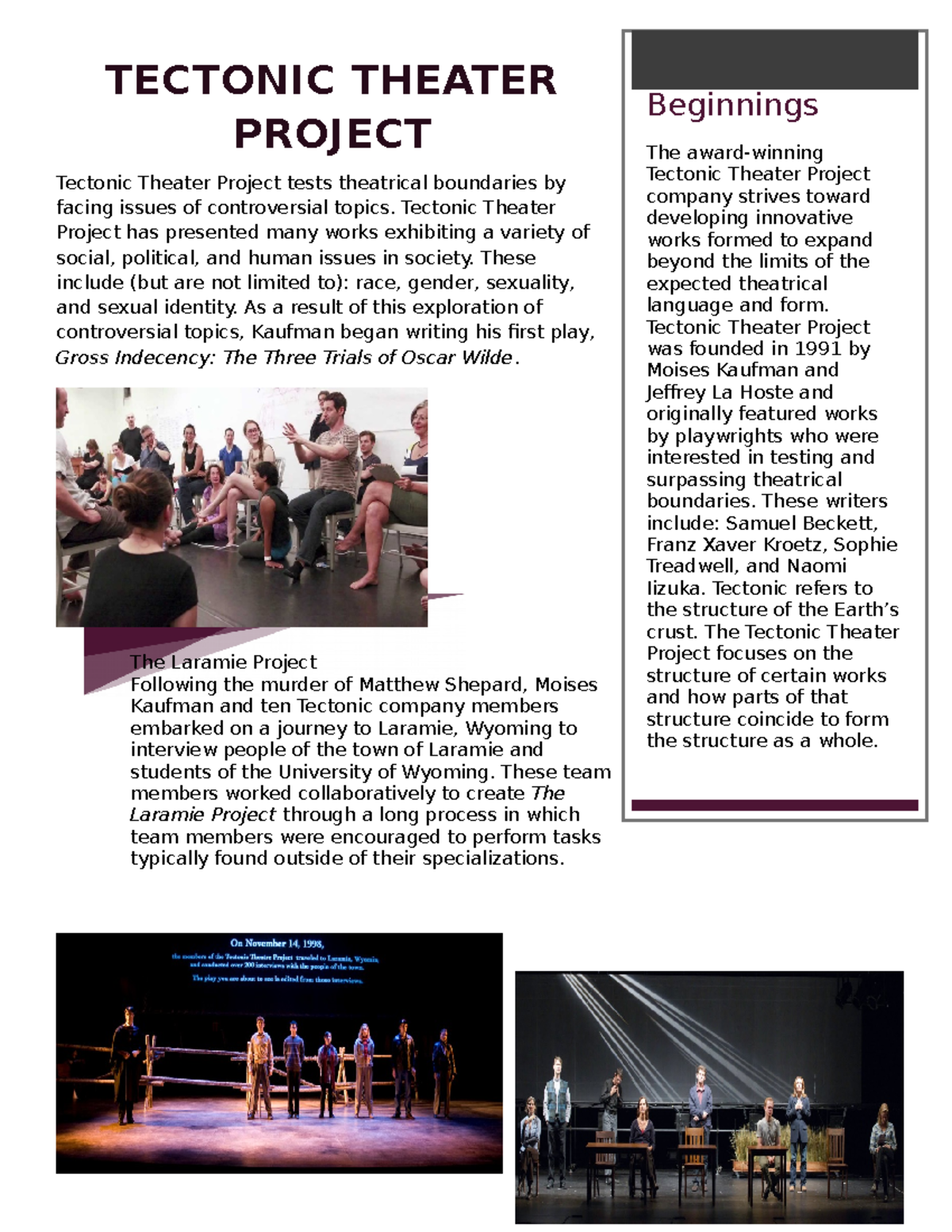 Tectonic Theater Project - TECTONIC THEATER PROJECT Tectonic Theater ...